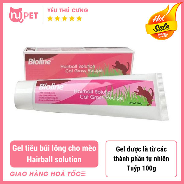 Gel tiêu búi lông, hỗ trợ tiêu hoá cho mèo Hairball Solution Bioline 100g