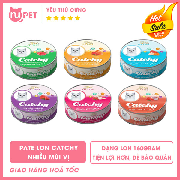 Pate lon 5Plus Catchy cho mèo 160gram nhiều vị thơm ngon